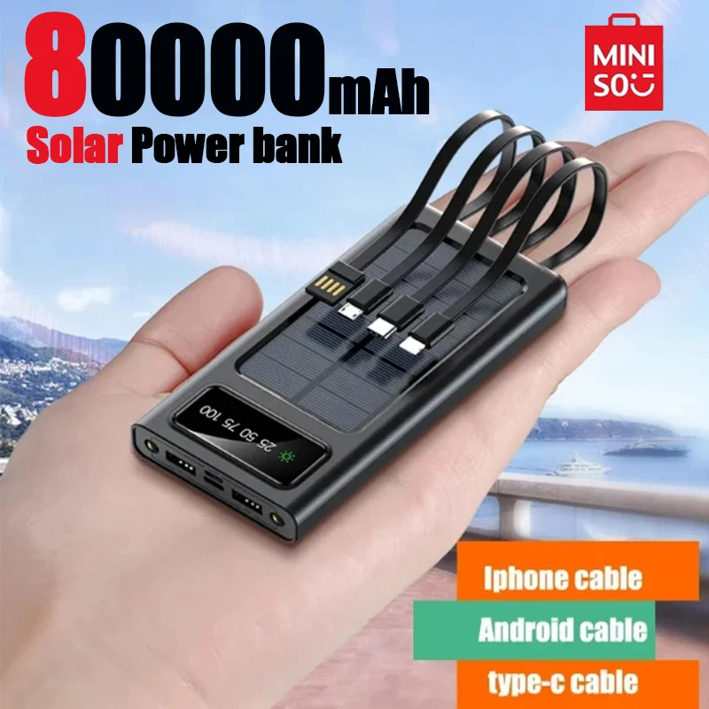 Miniso-Banco-de-energ-a-Solar-de-80000mAh-cargador-Solar-con-Cables ...
