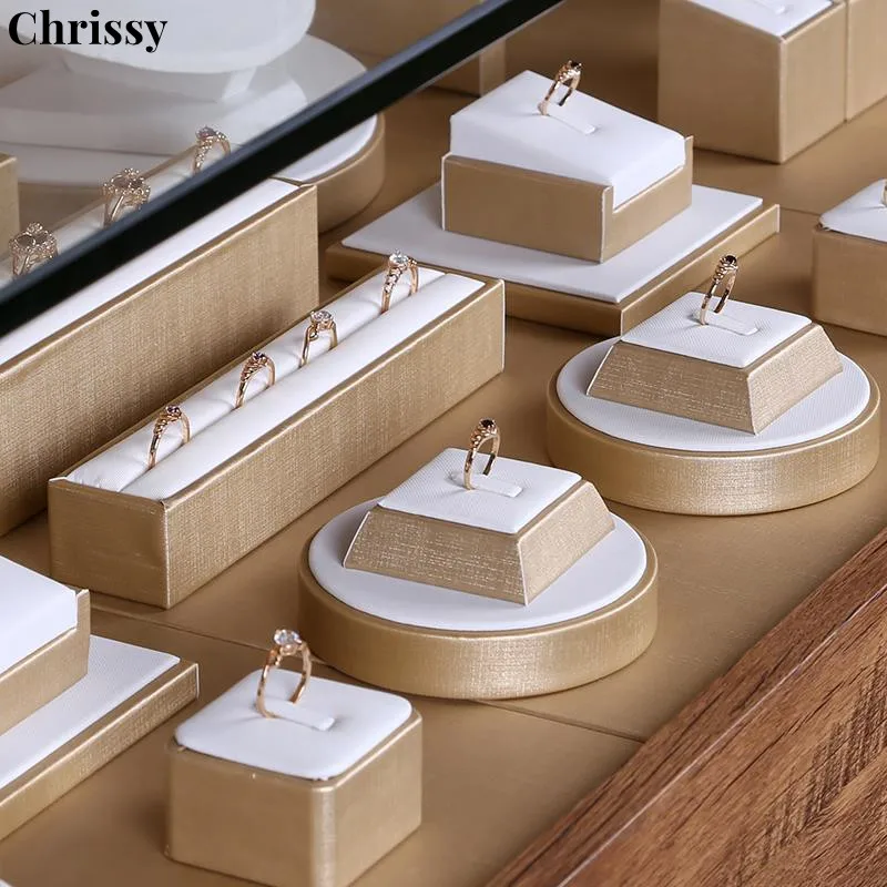 White-Leather-Ring-Jewelry-Pendant-Display-Holder-Showcase-Tray-Stand ...