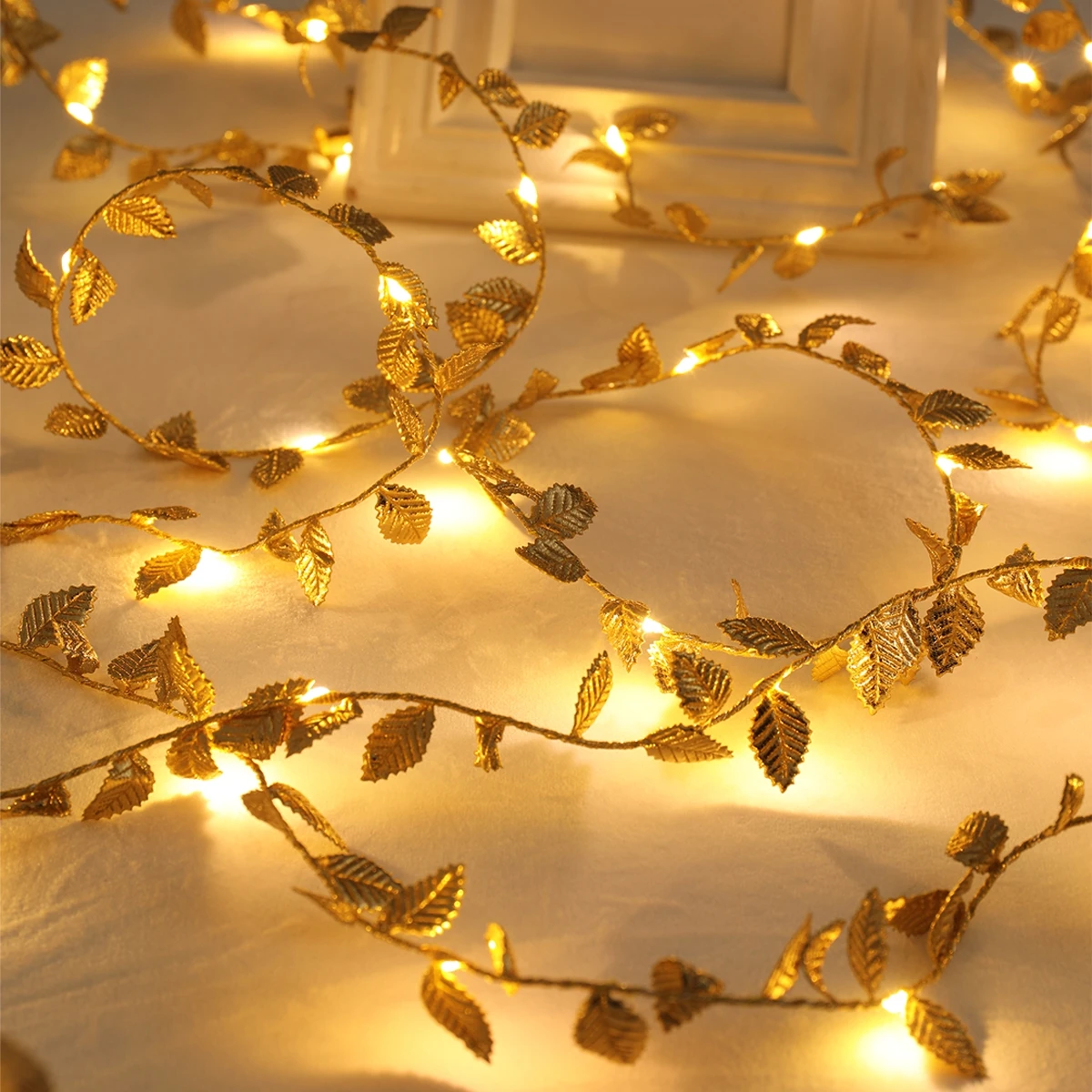 Flower-Gold-Leaf-String-Lights-Artificial-Vine-Fairy-Lights-Battery ...