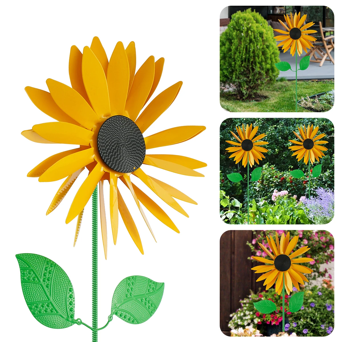 Sunflower-Windmill-Metal-Rotating-Sunflower-Art-Weather-Vane-Wooden ...