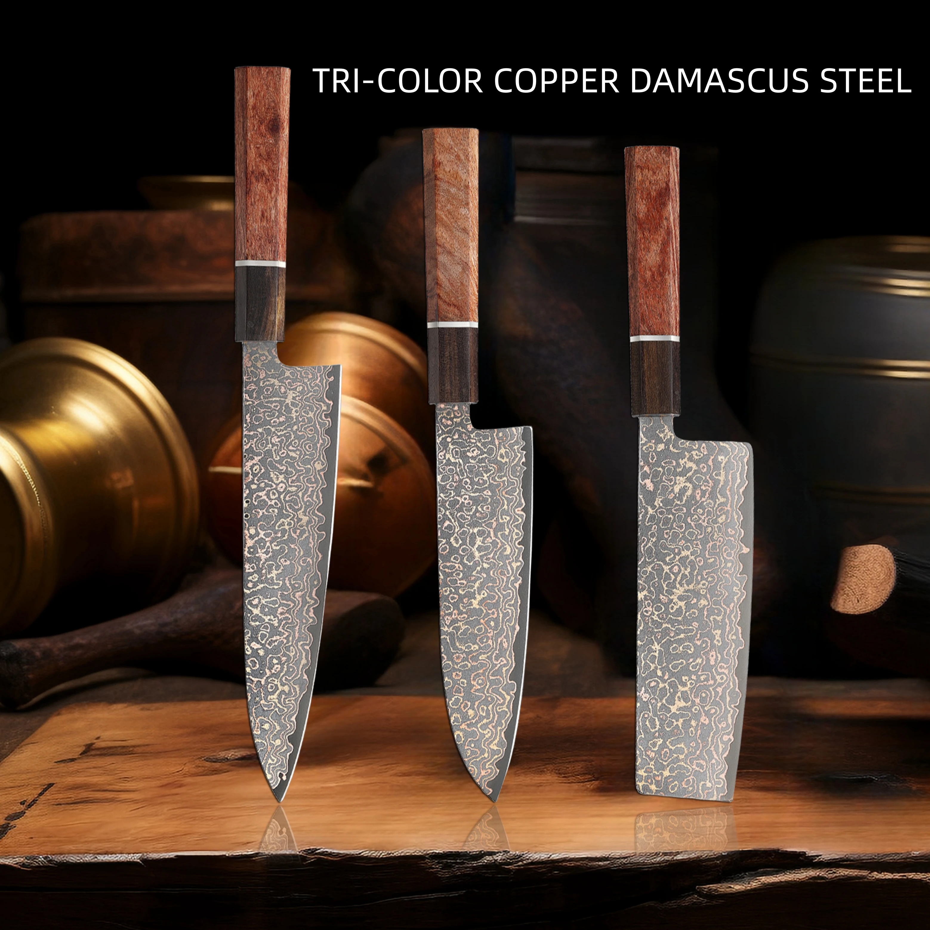 New-Tri-color-Copper-Damascus-Steel-Set-Kitchen-Knife-Chef-s-Knife ...