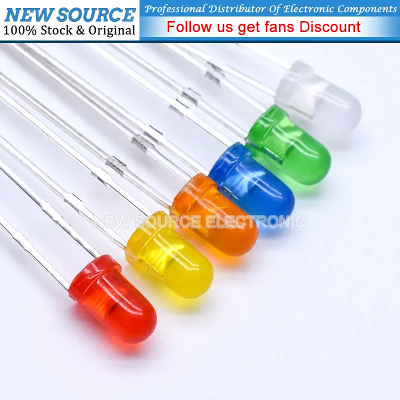 100pcs-Red-Green-Yellow-White-Orange-Blue-3mm-Led-Light-Emitting-Diode ...