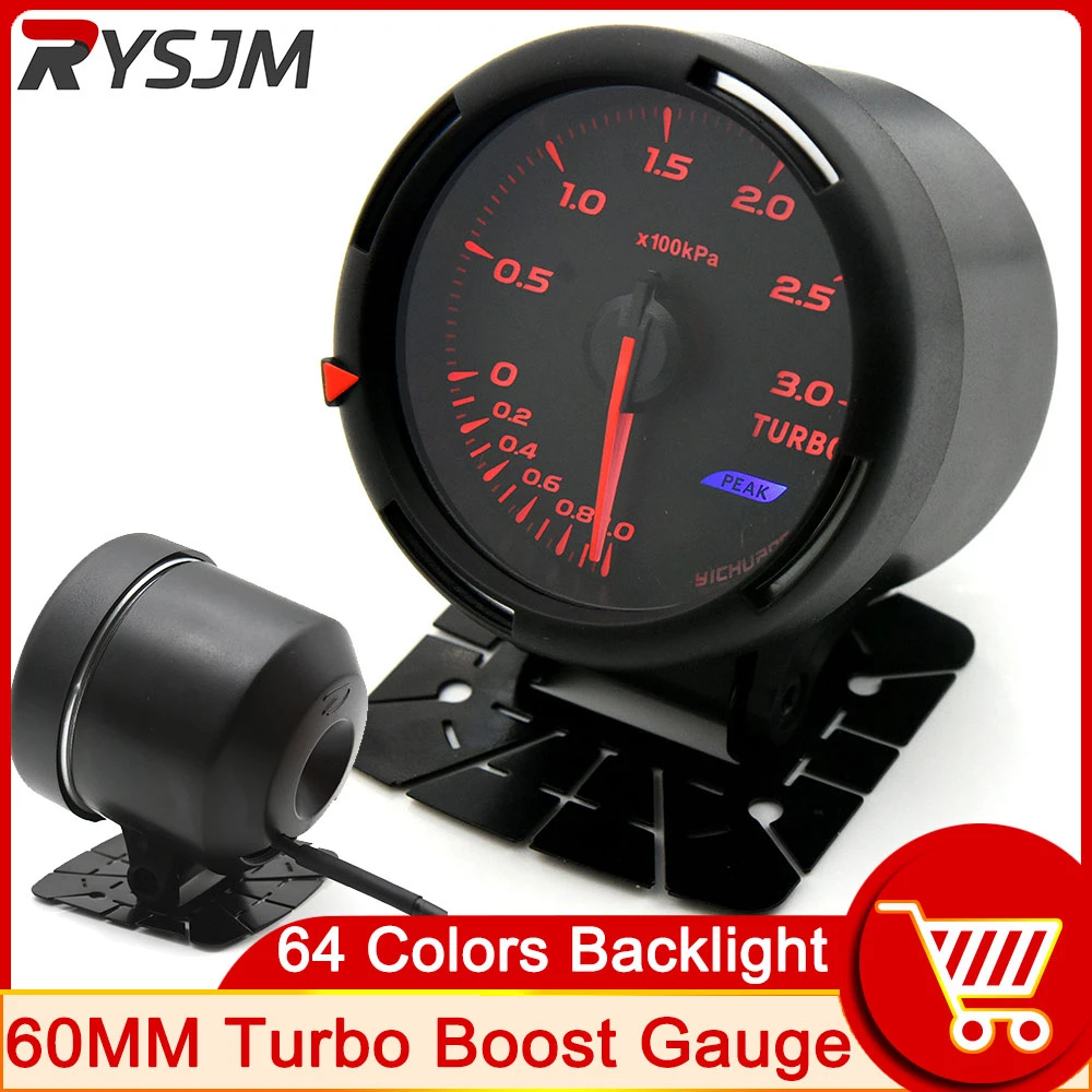 H 64 Colors 60mm Turbo Boost Pressure Gauge Car Tachometer Volt Water Temp Oil Temperature Oil ...