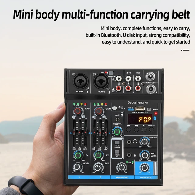 M4 4 Channel Bluetooth Mini Audio Mixer Sound Card Audio DJ 16 Digital ...