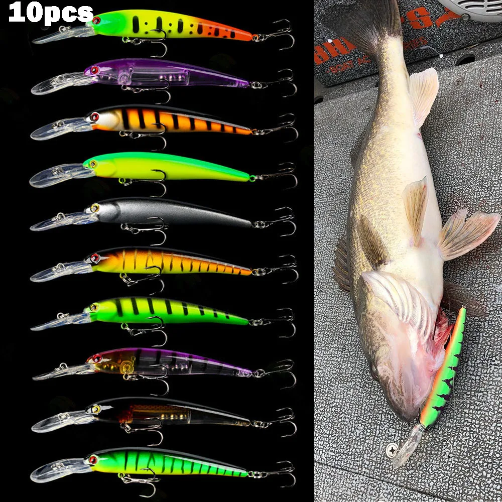 10pc Deep Walleye Crankbait Minnow Fishing Lure 11g Laser Hard ...