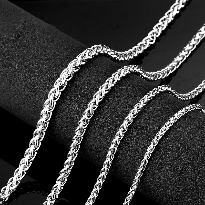 Wheat-Chains-for-Men-White-Gold-Color-Stainless-Steel-Long-Chain ...