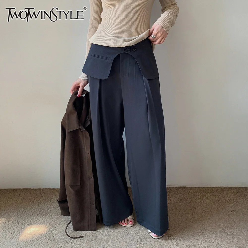 TWOTWINSTYLE Solid Loose Spliced Butt Curtain Casual Pants for Women ...