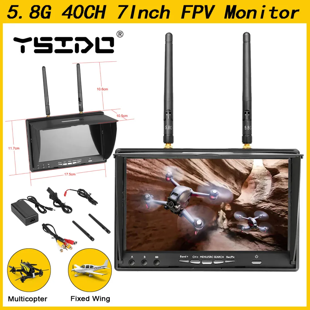 YSIDO-Monitor-FPV-de-5-8G-40-canales-7-pulgadas-DVR-bater-a-integrada ...