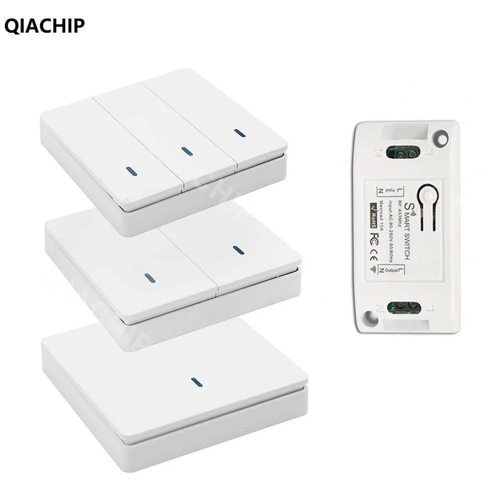 QIACHIP RF 433MHz Remote Control Switch Wireless Smart Light Switch AC 90-250V 10A Module 86 ...