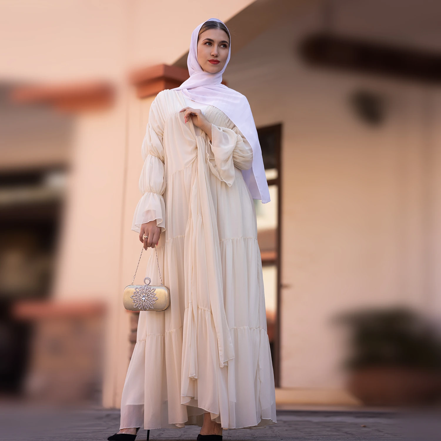 Summer Ruffles Abaya Sheer Chiffon Kimono Muslim Women Wrap Front Dubai ...