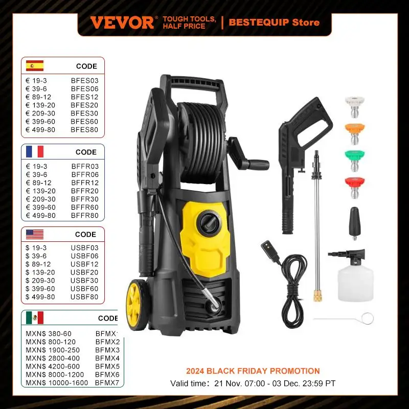 VEVOR-Electric-Pressure-Washer-2000-PSI-Max-1-65-GPM-Power-Washer-with ...