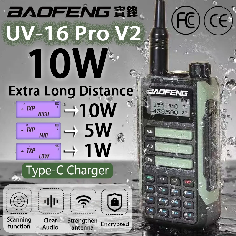 2023 Baofeng UV-16 PRO V2 Professional 10W Upgraded Of UV-5R UV-10R Walkie Talkie IP68 ...