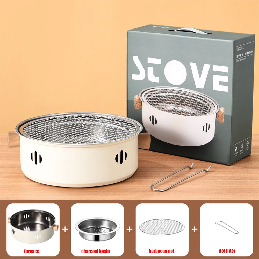 Oven-Grill-Charcoal-Stove-Set-Stainless-Steel-Split-BBQ-Stove-Round-Non ...