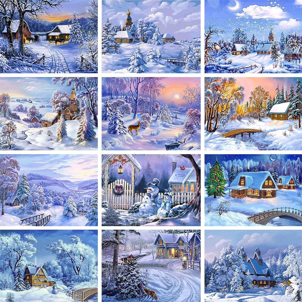5d Diy Diamond Painting Winter House Scenery Rhinestone Picture Full ...