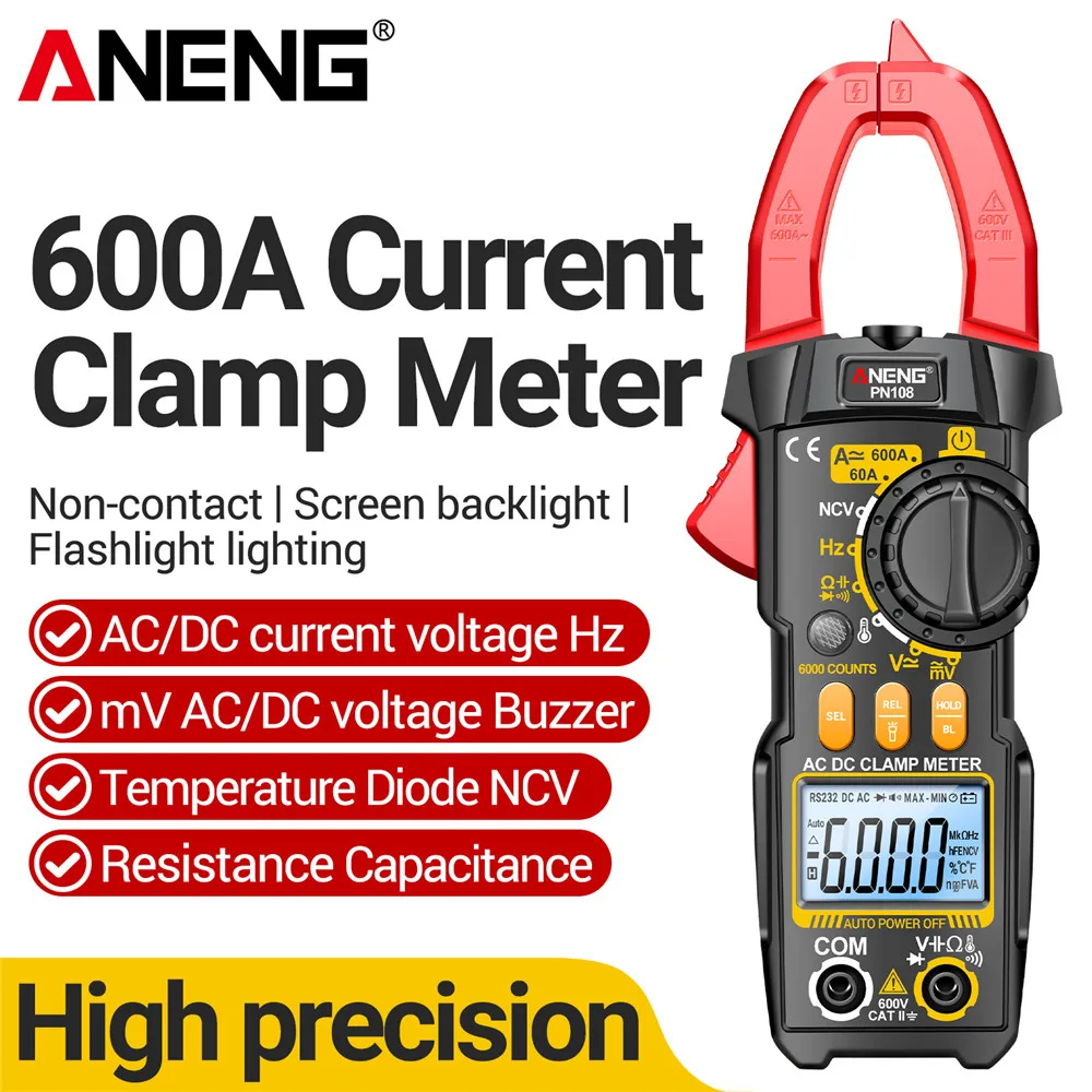 ANENG-PN108-Digital-Clamp-Multimeter-600A-Current-Meter-Tester-AC-DC ...