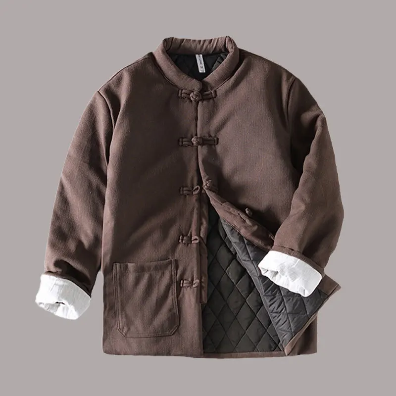 Winter Chinese Style Buckle Linen Cotton Padded Outwear Coat Man ...