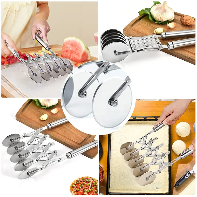 Stainless Steel Dough Pizza Cutter Adjustable Rollers
