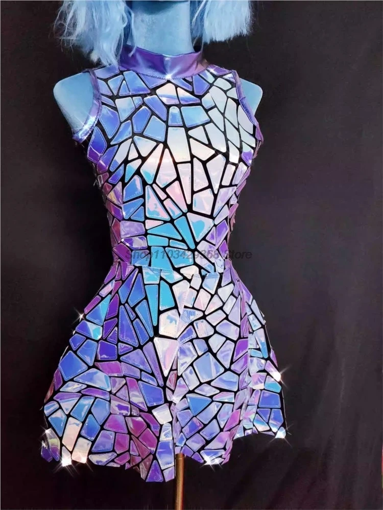 Silver Mirror Nightclub Dress Women Evening Birthday Outfit Sleeveless ...