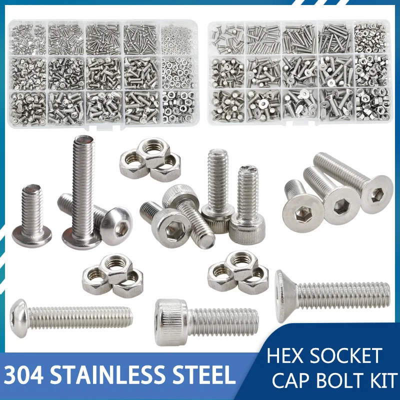 M3-M4-M5-M6x20-Stainless-Steel-Bolts-Nut-Set-Thread-Hex-Socket-Cap ...