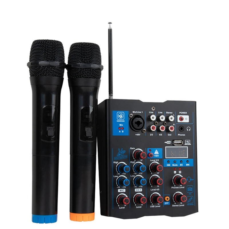 5-Channel-USB-Audio-Mixer-With-Wireless-Microphone-Studio-Sound-Mixer ...