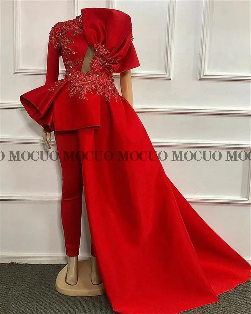 Red-Plus-Size-Evening-Jumpsuit-with-Train-2021-Lace-Stain-Velvet-Long ...