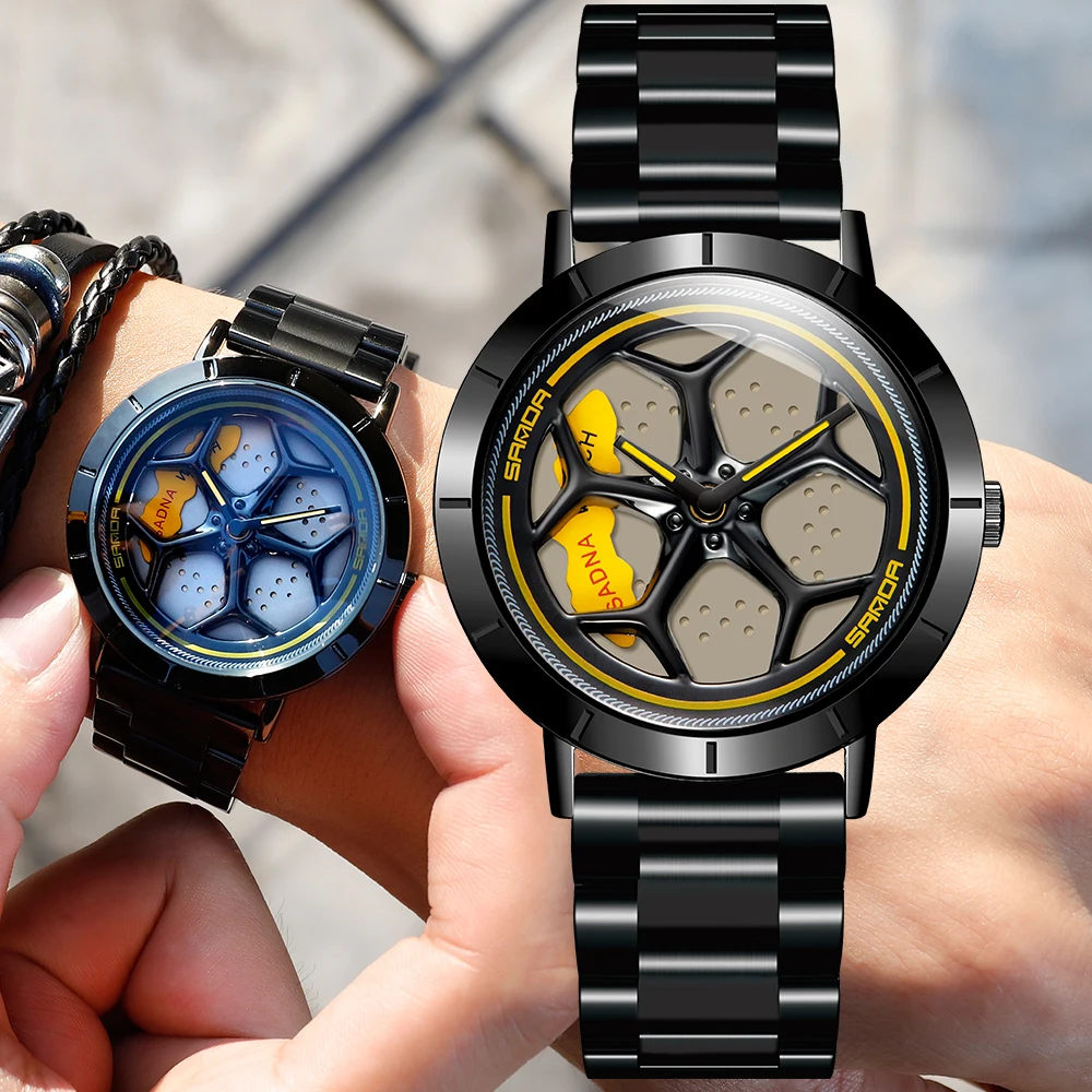 Men Quartz Wristwatch Rotating Car Wheel Dial Sports Watch Men ...