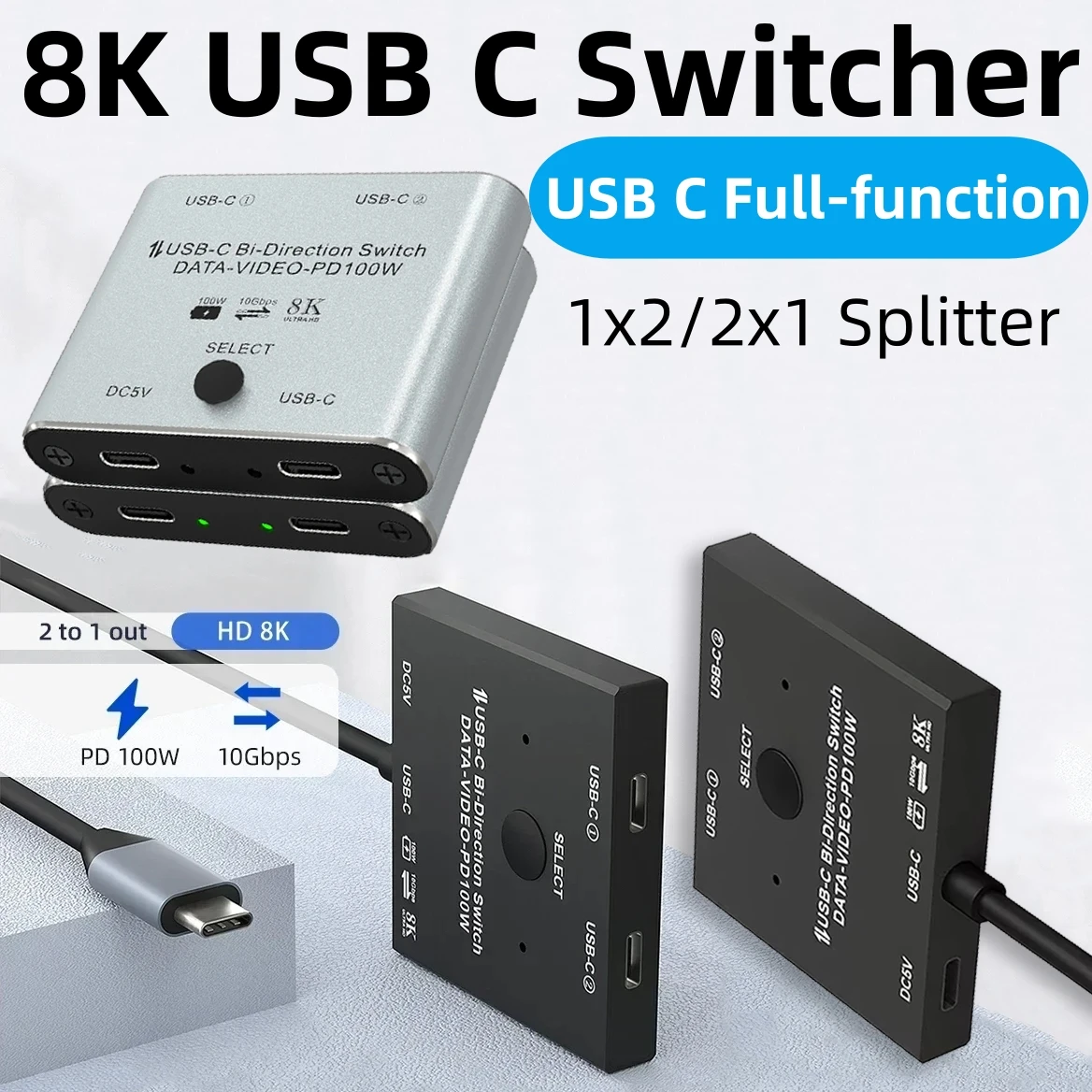 Bi-directional USB C 1x2/2x1 KVM Switch Selector USB C Gen2 Splitter ...