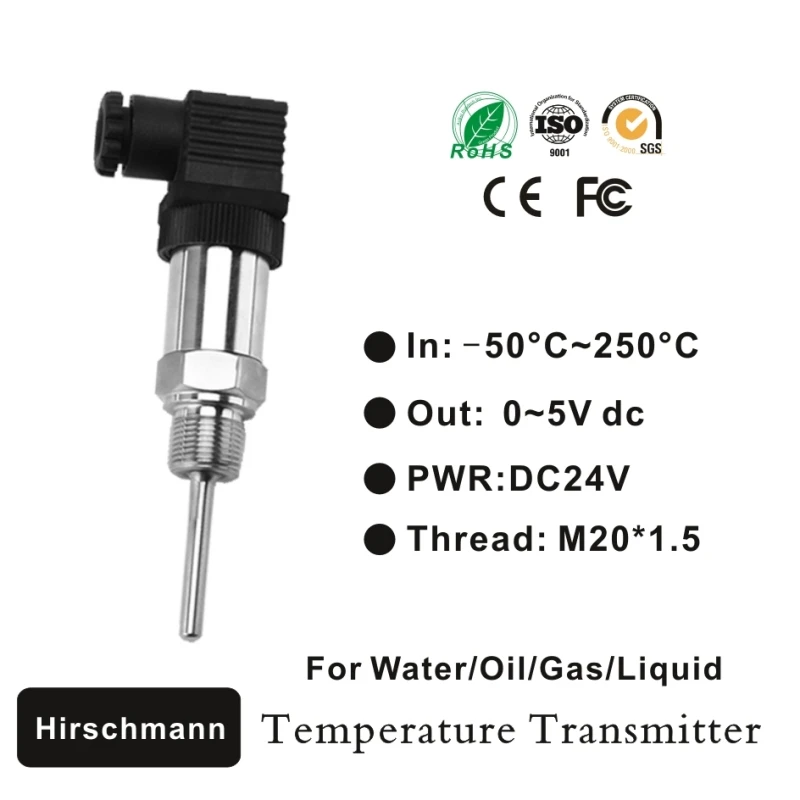 Water Oil Fuel Gas Pipeline PT100 Temperature Sensors 0 5V Output PT100 ...