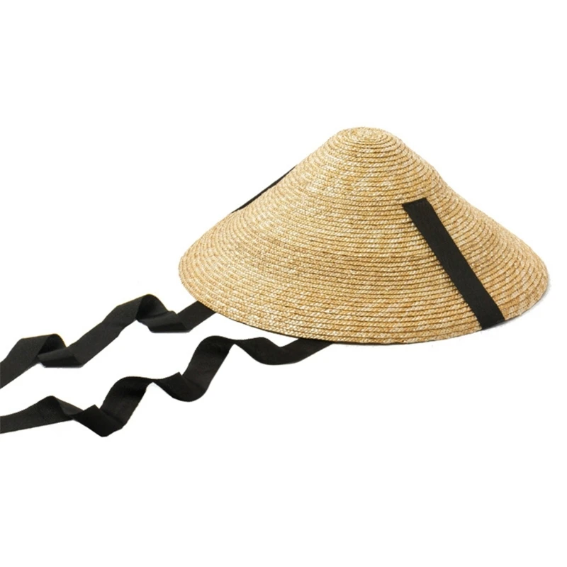 Women-Wide-Brim-Straw-Hat-Unique-Conical-Hats-Long-Strap-Beach-Vacation ...
