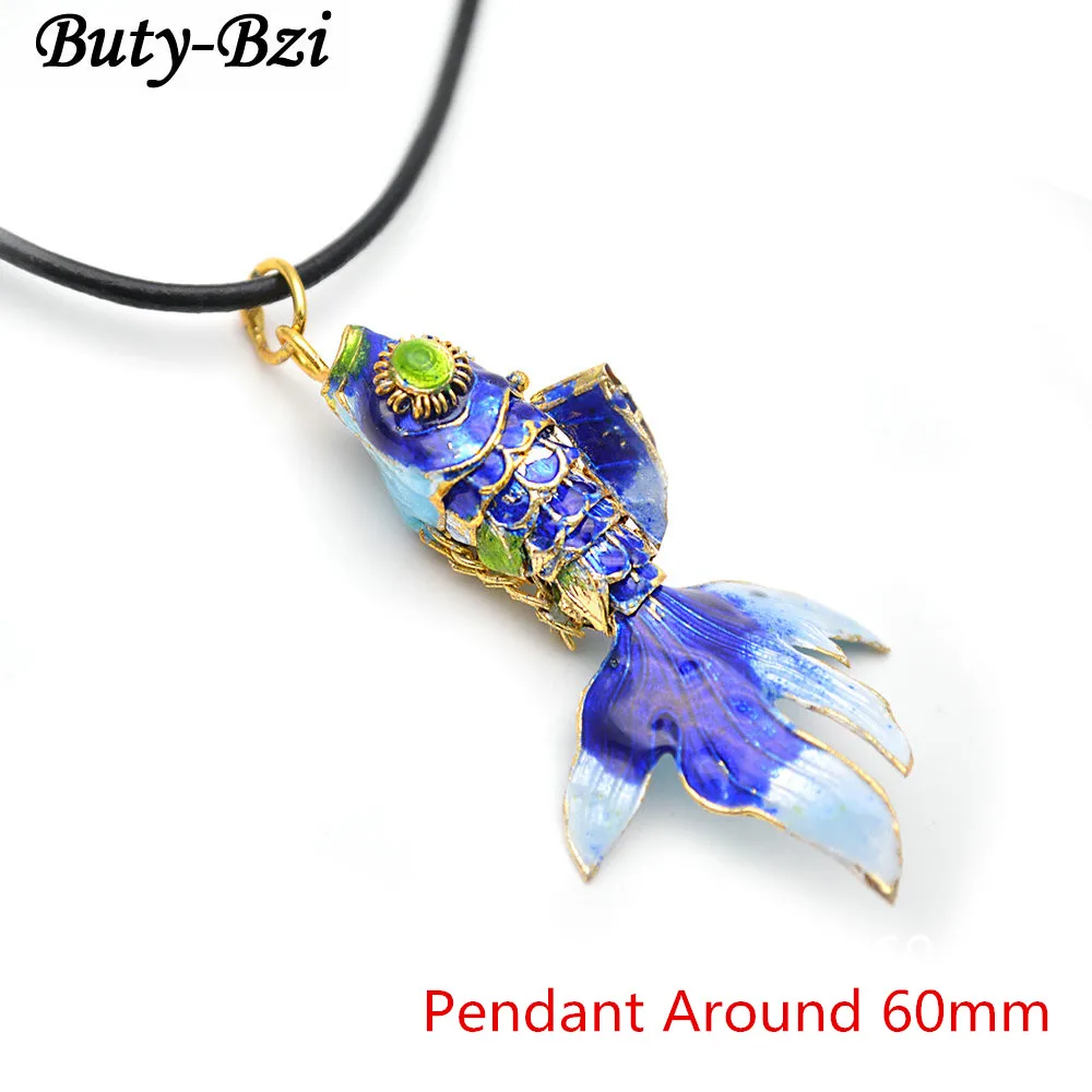 60mm Cute Cloisonne Goldfish Fish Pendant Black Leather Cord Chains ...