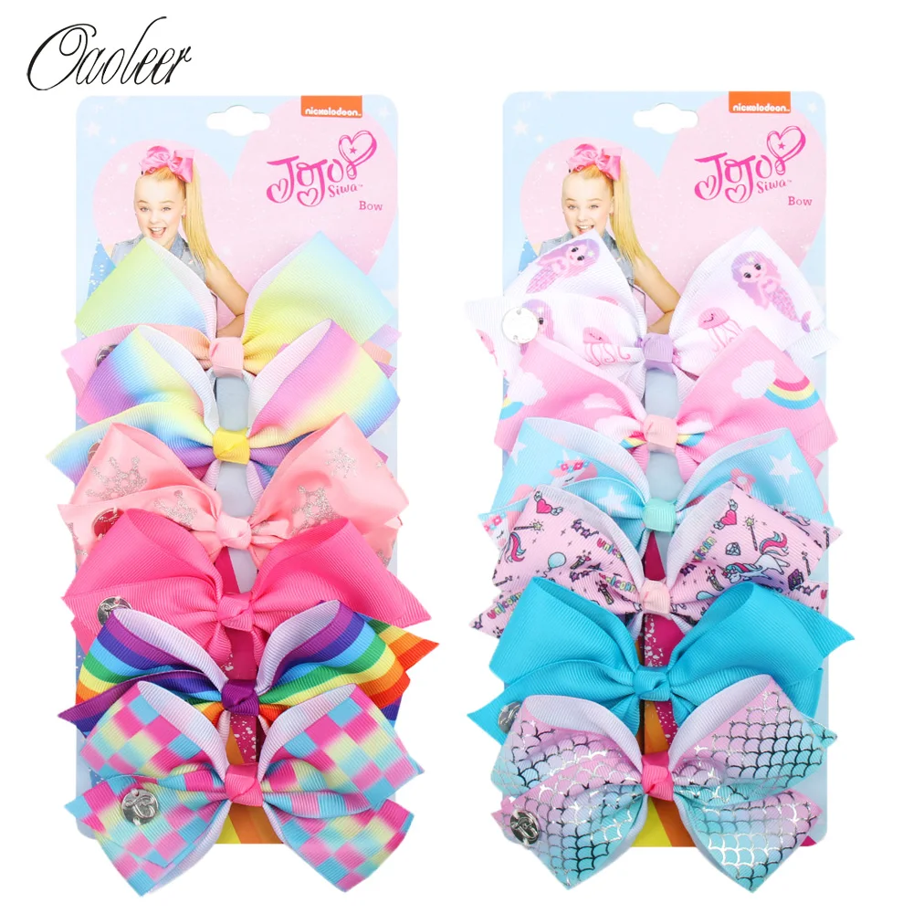 6 Pieces/set Jojo Siwa Jojo Bows Rainbow Printed Knot Ribbon Bow For ...