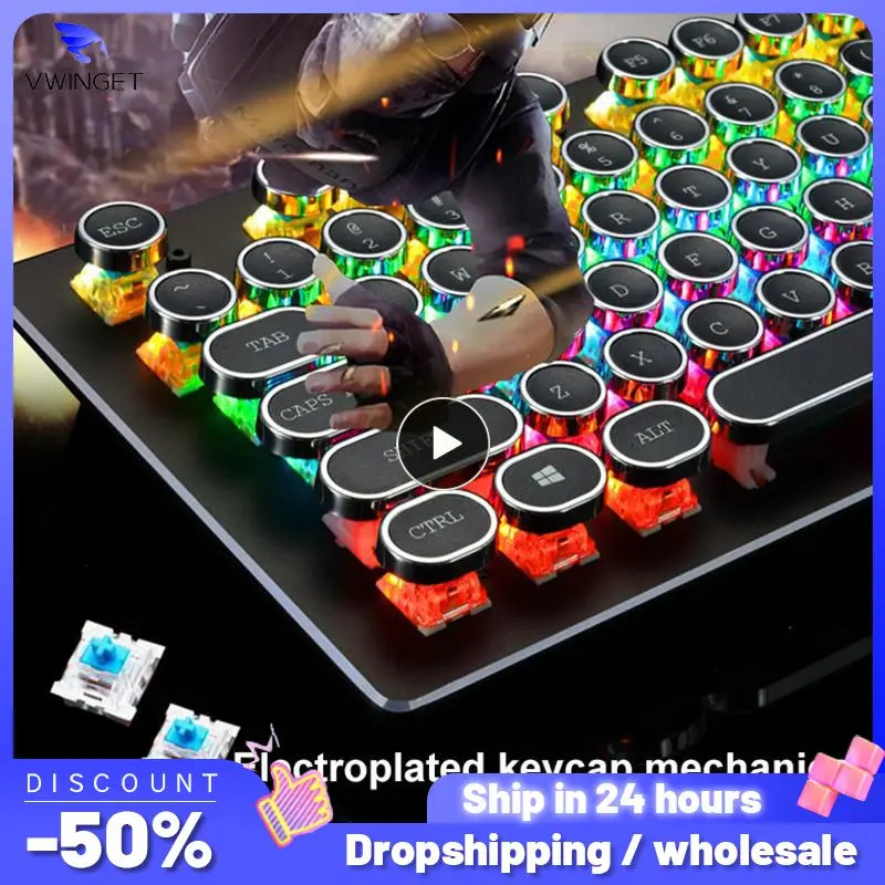 Retro-Punk-Mechanical-Keyboard-Blue-Black-Brown-Switch-104-Keys-USB ...