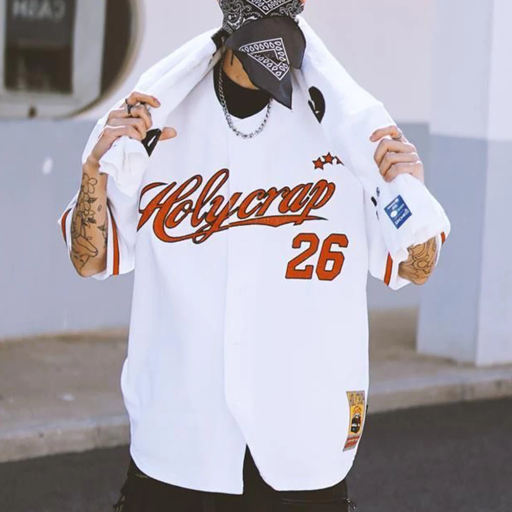 American-Hip-hop-Baseball-Short-sleeved-Cardigan-Loose-T-shirt-Hiphop ...