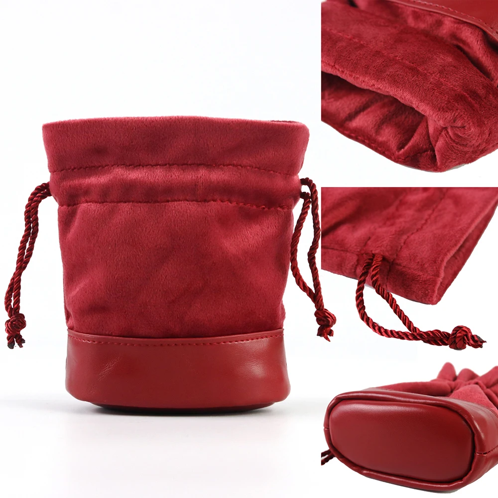 Red-Dice-Bag-with-PU-Leather-Velvet-Splicing-Design-Drawstring-Pouch ...