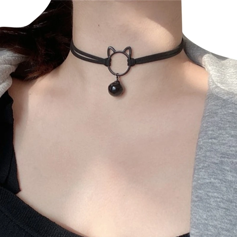 X6HE-Cat-Bell-Pendant-Choker-Cat-Chocker-Necklace-For-Women-Goth-Choker ...