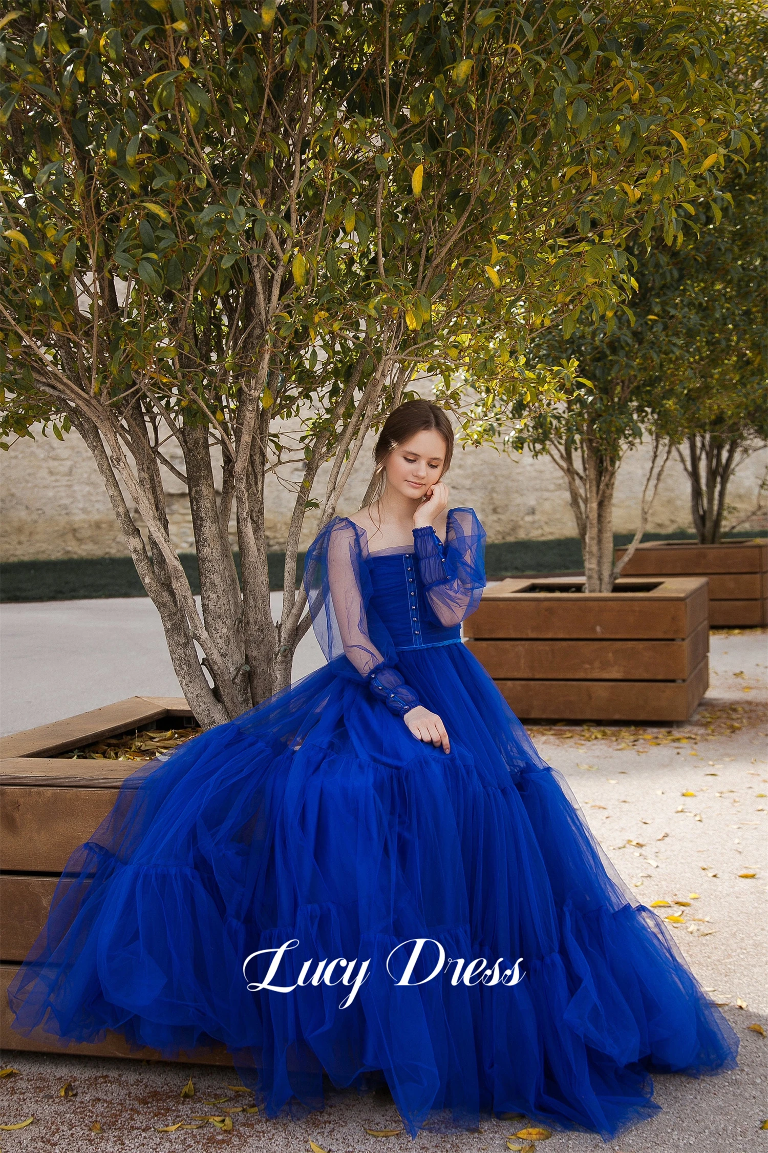 Lucy-Graduation-Gown-Layered-Line-A-Mesh-Wedding-Party-Ball-Blue-Women ...