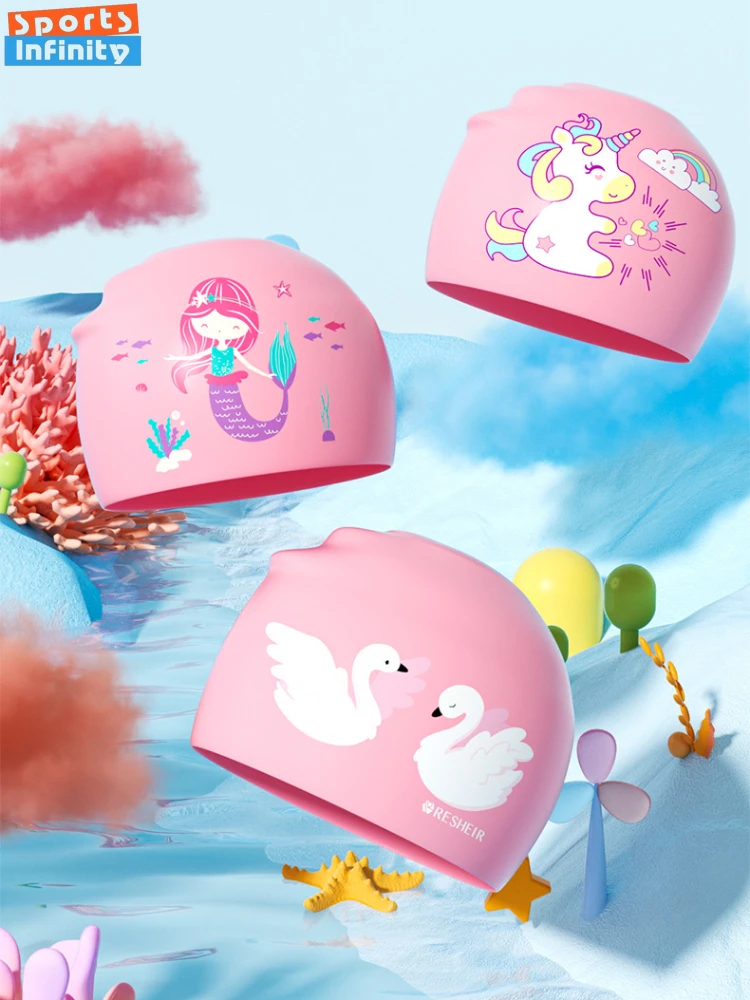 Cute-Cartoon-Children-s-Swimming-Cap-Mermaid-Pattern-Girls-Silicone ...