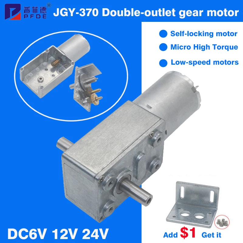 12V Volt DC Worm Geared Double Shaft Motor 6V Dual Output Shaft Reducer ...