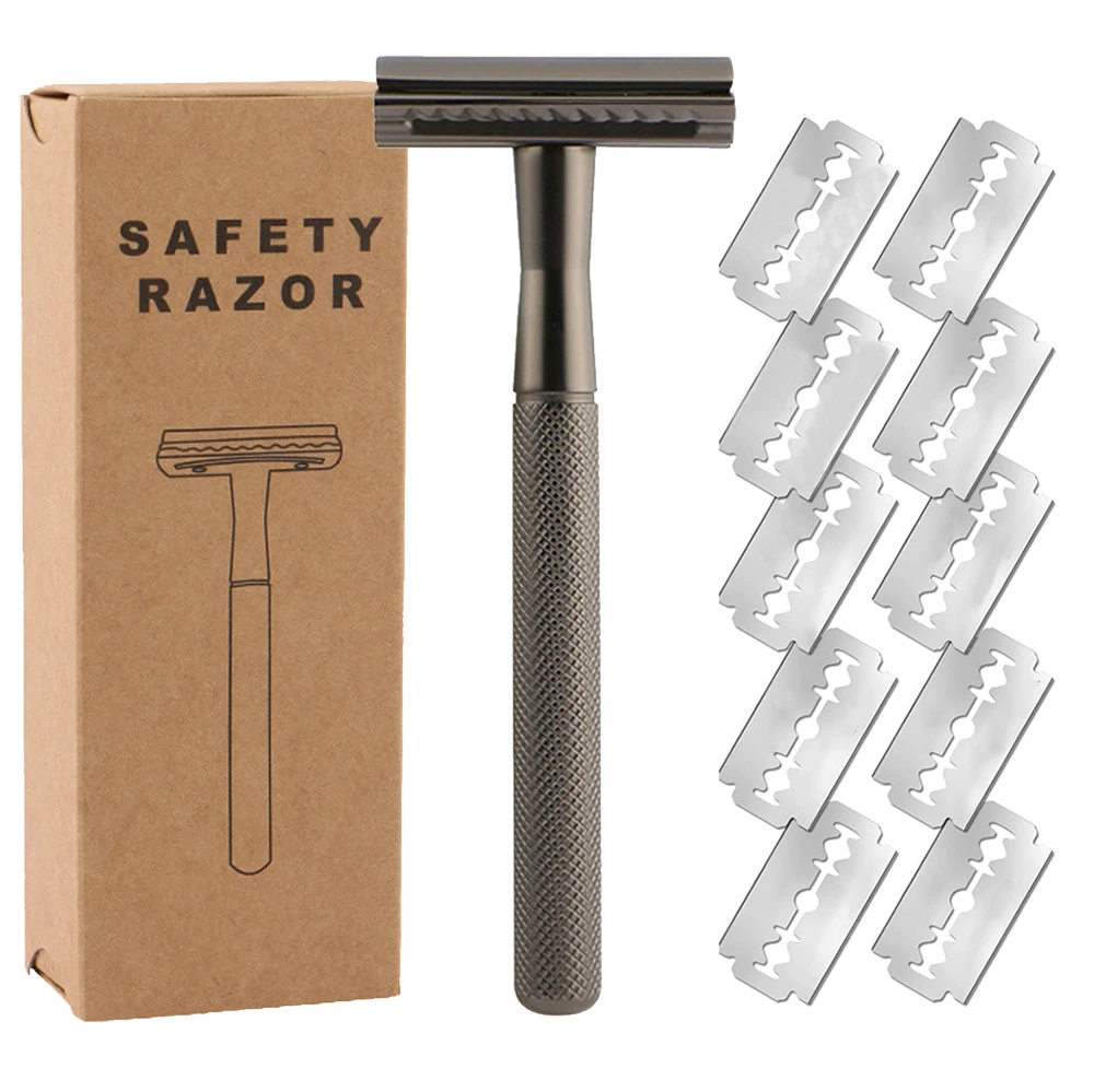 Safety-Razor-with-Brass-Weighted-Handle-and-5-Double-Edge-Safety-Blade ...