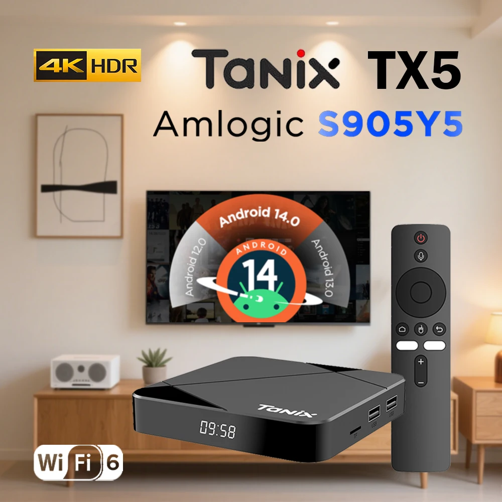 TANIX TX5 TV BOX Android 14 AV1 Amlogic S905Y5 4G 32G 64G 4K 3D Video ...