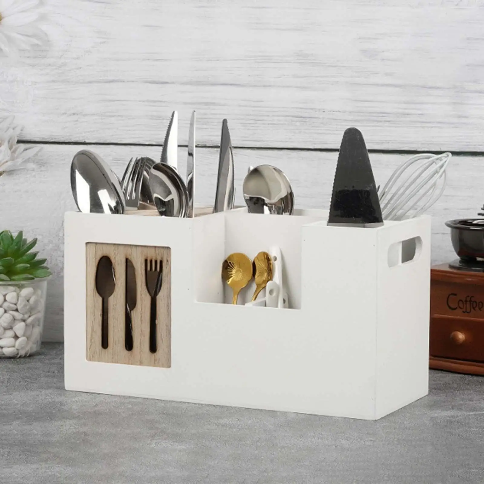 Cutlery-Utensil-Holder-with-Dividers-Wooden-for-Kitchen-Table-Holds ...