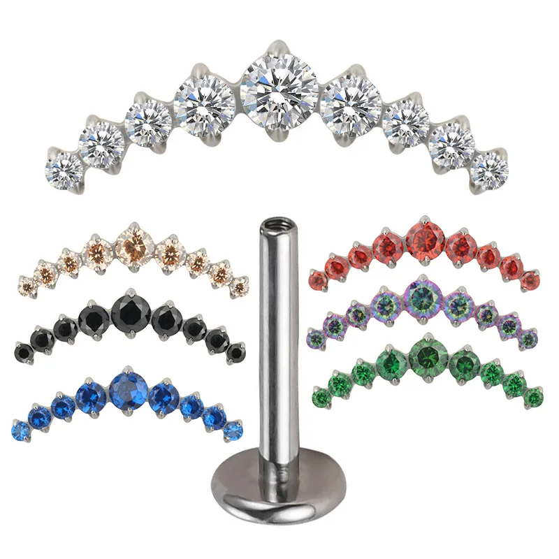 ASTM F136 titane Piercing oreille fil 9 broches ensemble CZ pierre Top ...