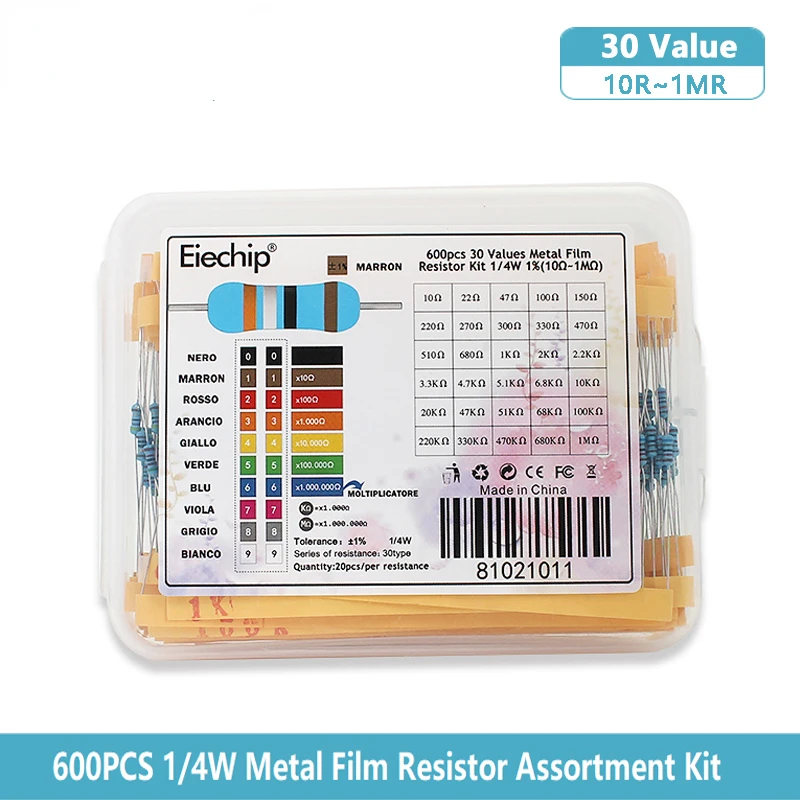 600-300Pcs-box-Resistor-Assorted-Kit-1-4w-Metal-Film30-Values ...