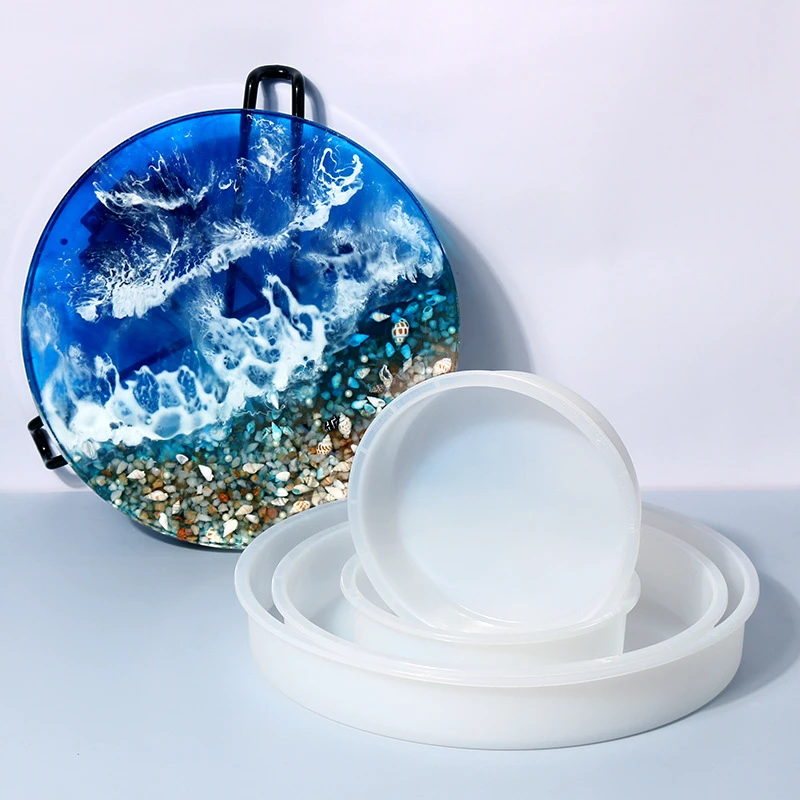 Diy Crystal Resin River Table Silicone Mold Big Size Round Tray Coaster ...