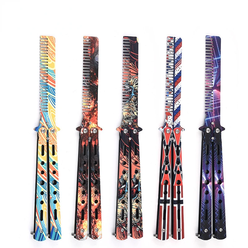 Foldable Comb Stainless Steel Practice Training Butterfly Knife Comb ...