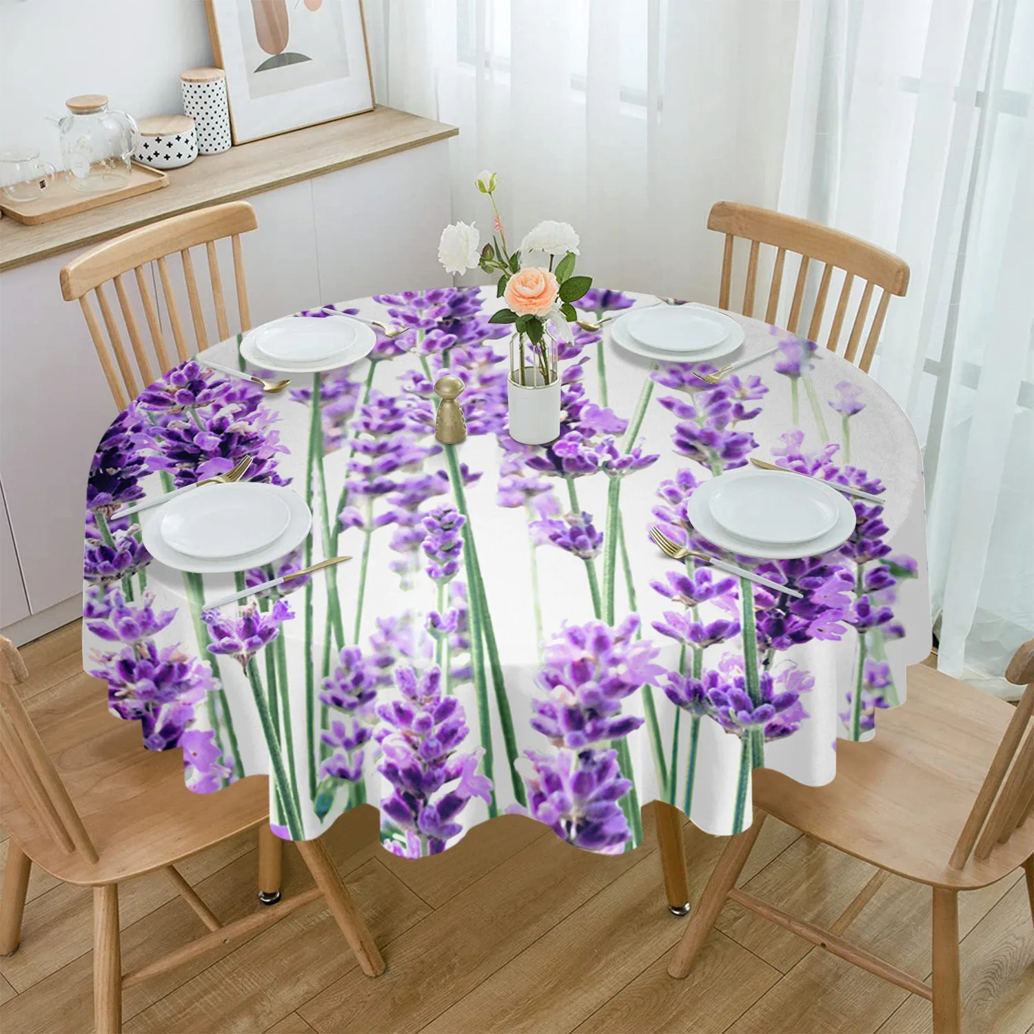 Lavender-Plant-Flowers-Purple-White-Round-Tablecloths-for-Dining-Table ...