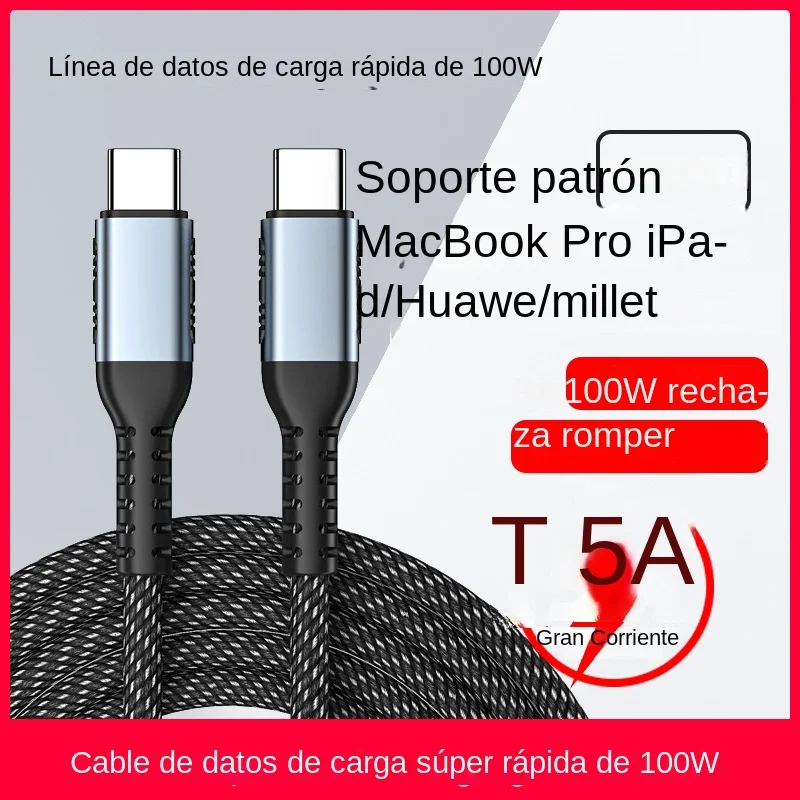 Cable de Datos y Carga Rápida de Doble Cabezal, Cargador USB Tipo C, Potencia de 5A, Compatible ...