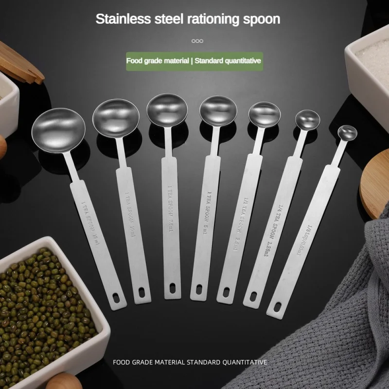 Stainless Steel 7-Piece Long Handle Seasoning Spoon Baking Measuring ...