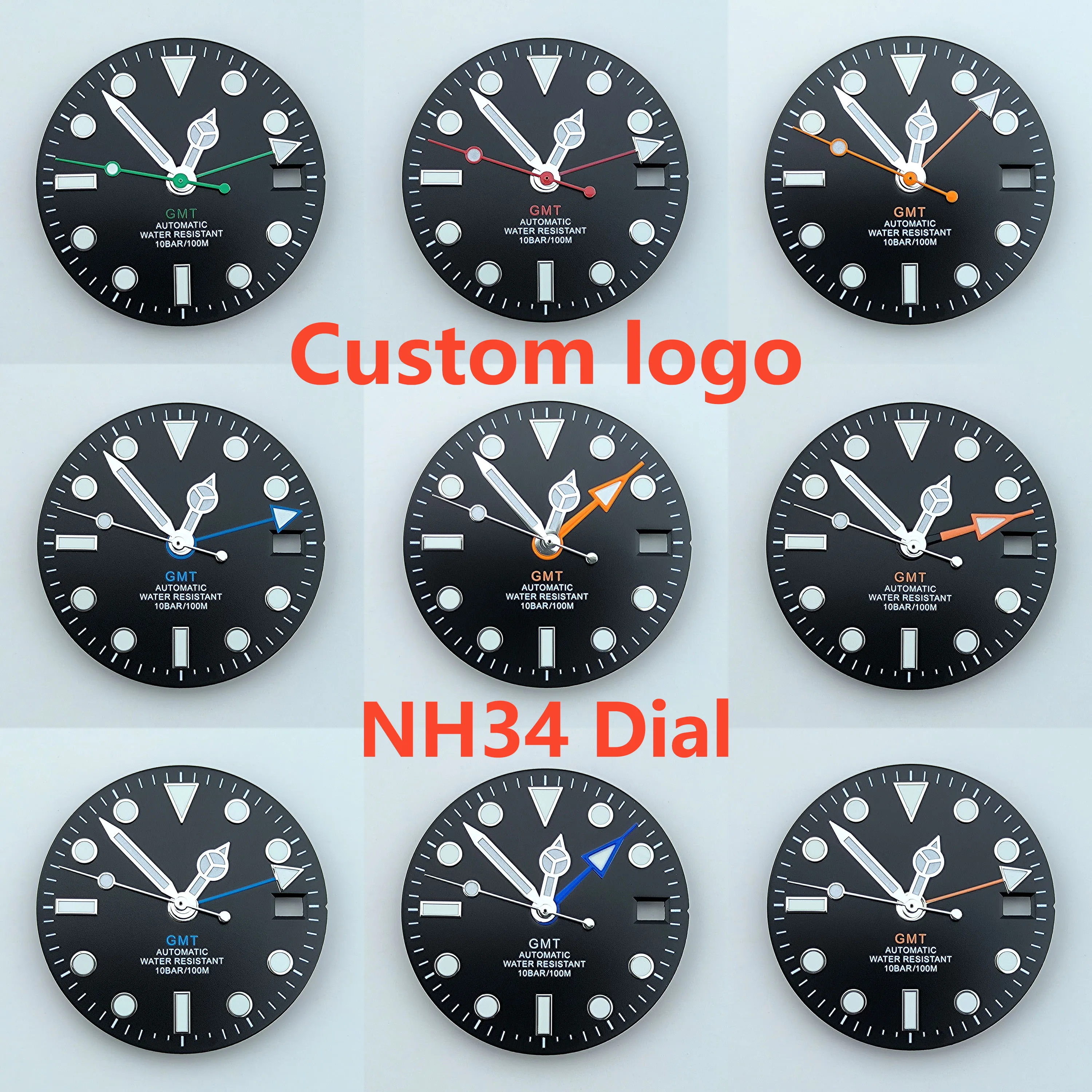 NH34-dial-Custom-logo-28-5mm-GMT-four-hands-green-luminous-watch-dial ...