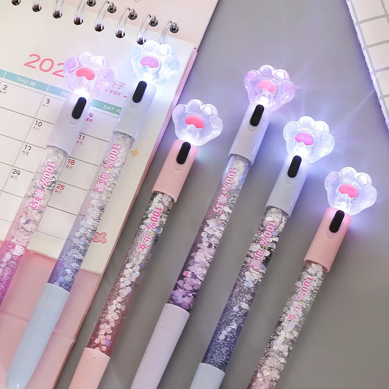 Kawaii Cat Claw Glowing Gel Pen Quicksand LED Light Pen Creative ...